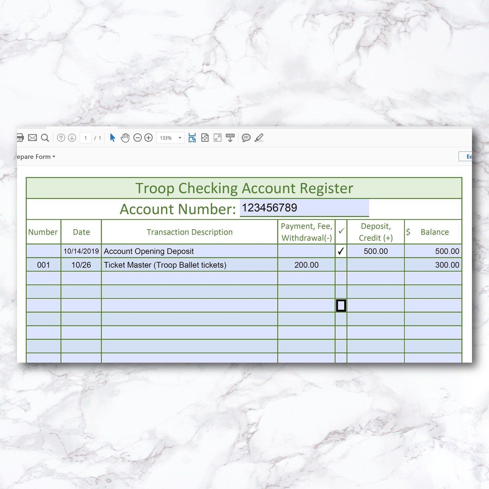 Checking Account Register, Troop Logs (editable PDF) - Etsy