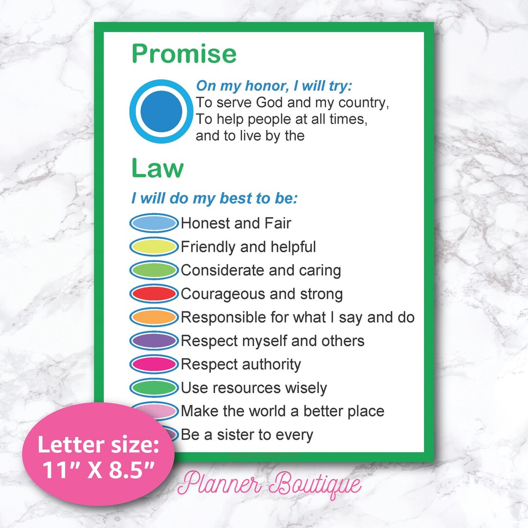 Printable Daisy Petals Girl Promise and Law Daisies Poster Sign Troop ...