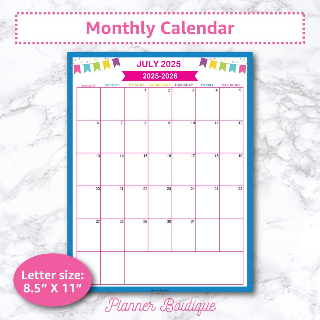 Monthly Calendar Template: Printable Homeschool Planner (july 2025-june ...