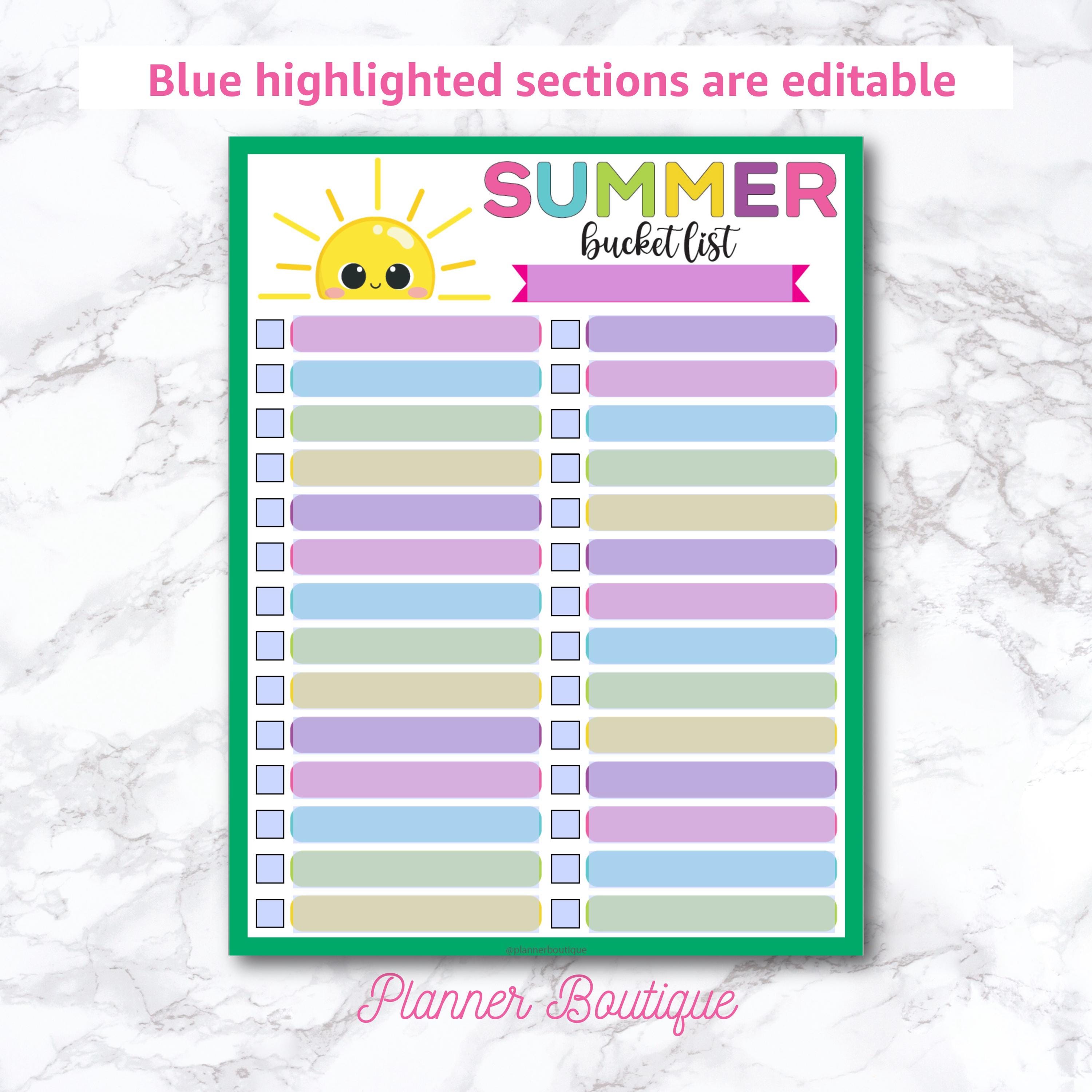 Summer Bucket List for Kids: Printable Activity Checklist (editable PDF ...