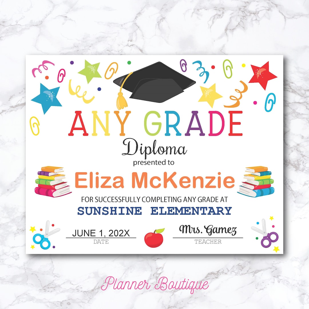Elementary School Graduation Diploma (digital Download) - Etsy