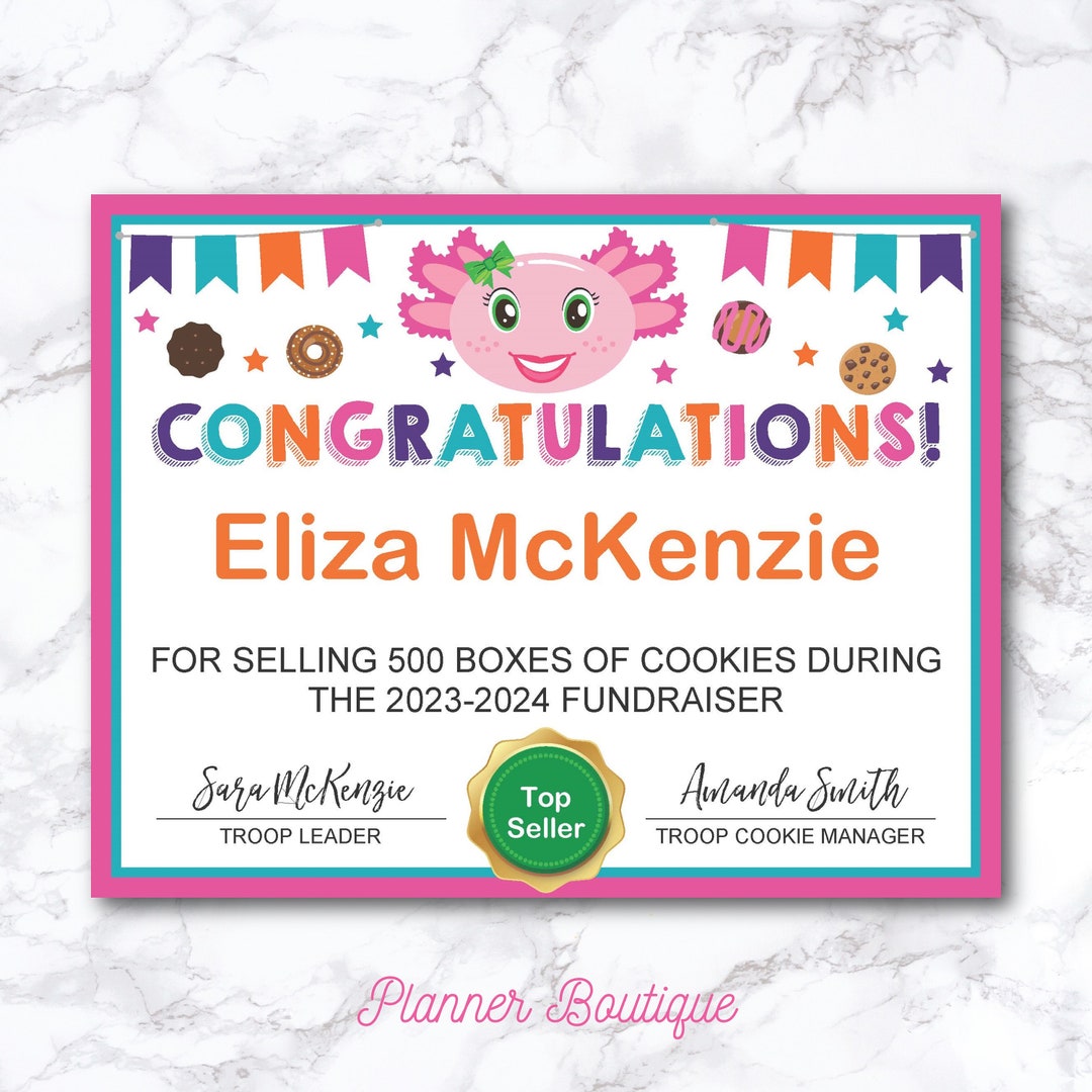 Oxolotls Cookie Sales Certificate Award All Levels Girl Daisy to ...