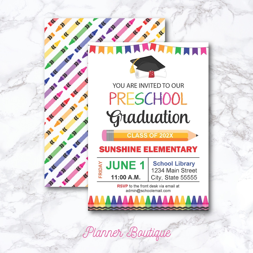 Preschool Graduation Invitation: Colorful Ceremony Announcement ...