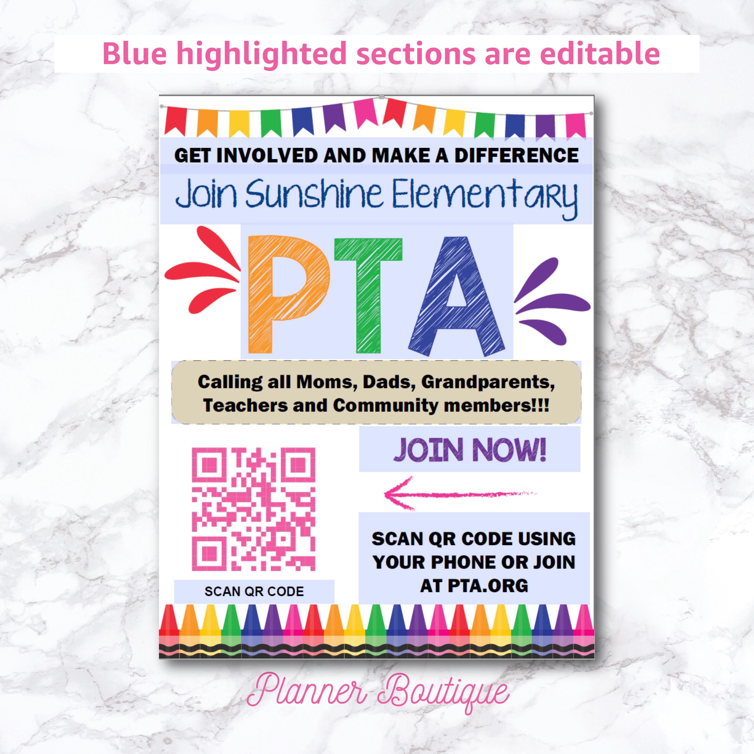 Editable Join PTA PTO Flyer Membership Drive Template With QR Code for ...