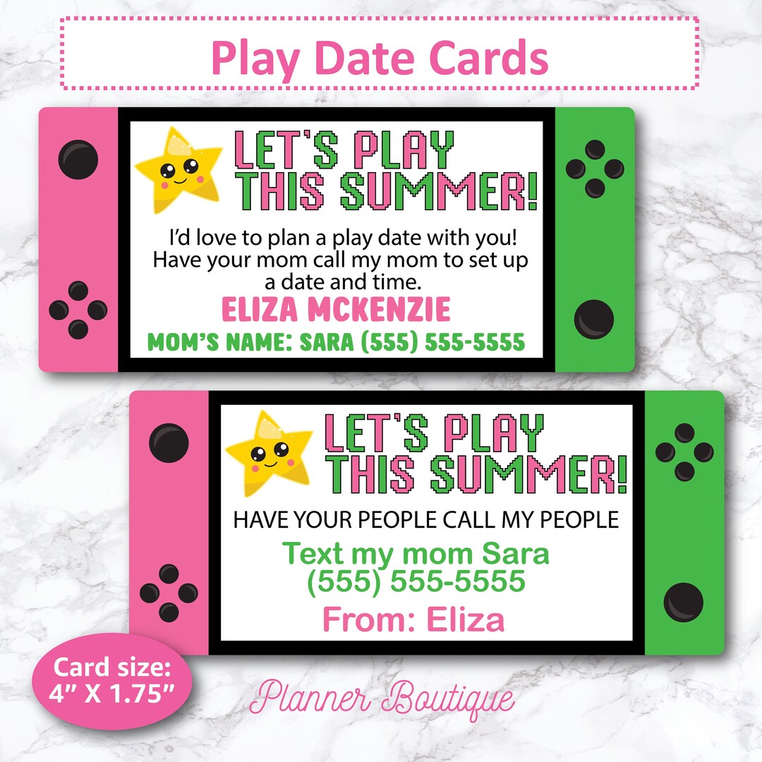 Editable Play Date Calling Card, End of School Cards for Kids, Playdate ...