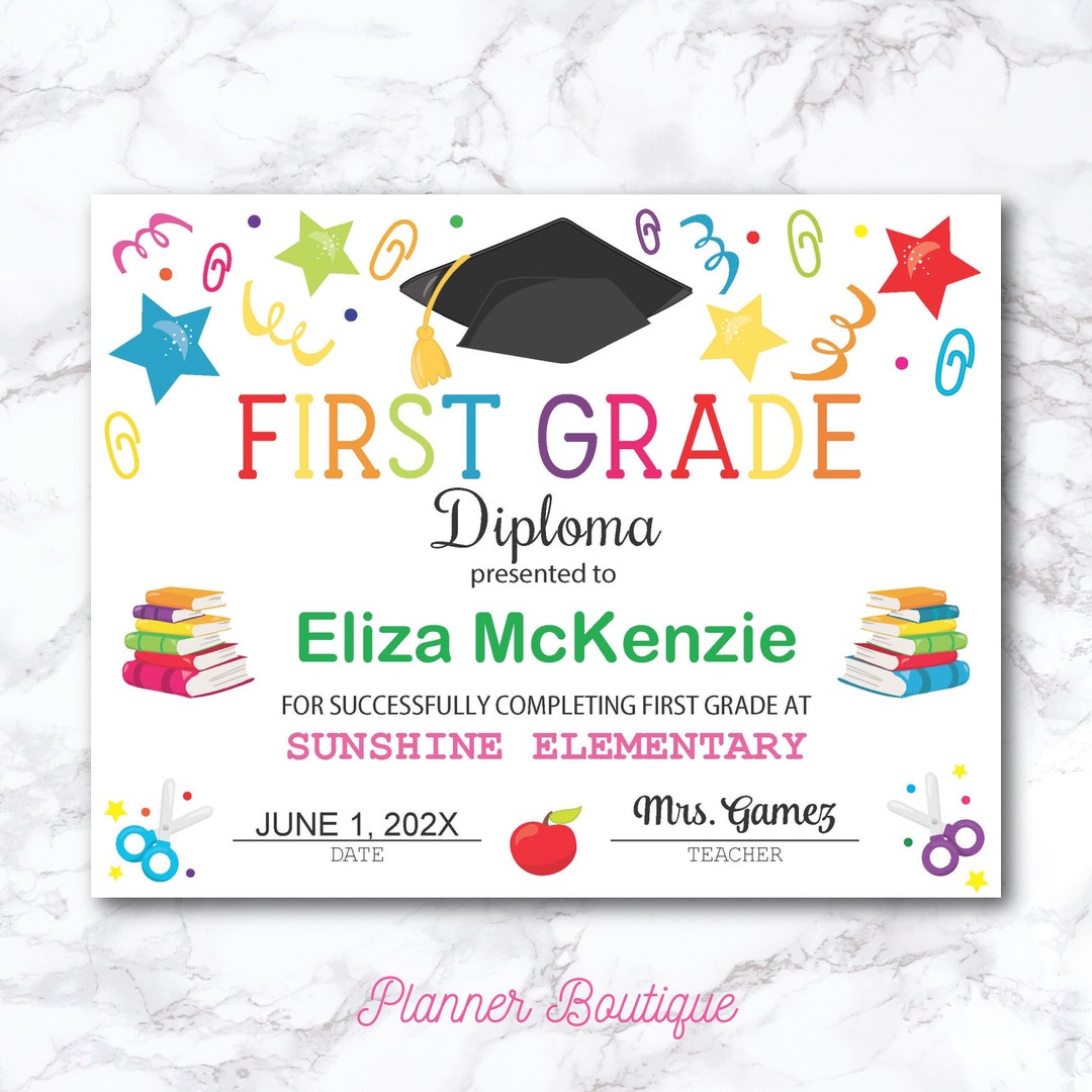 Editable First Grade Diploma, Printable School Diploma Certificate ...