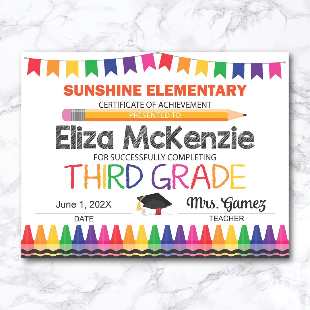 Editable Third Grade Diploma, 3rd Graduation, Third Grade Certificate ...