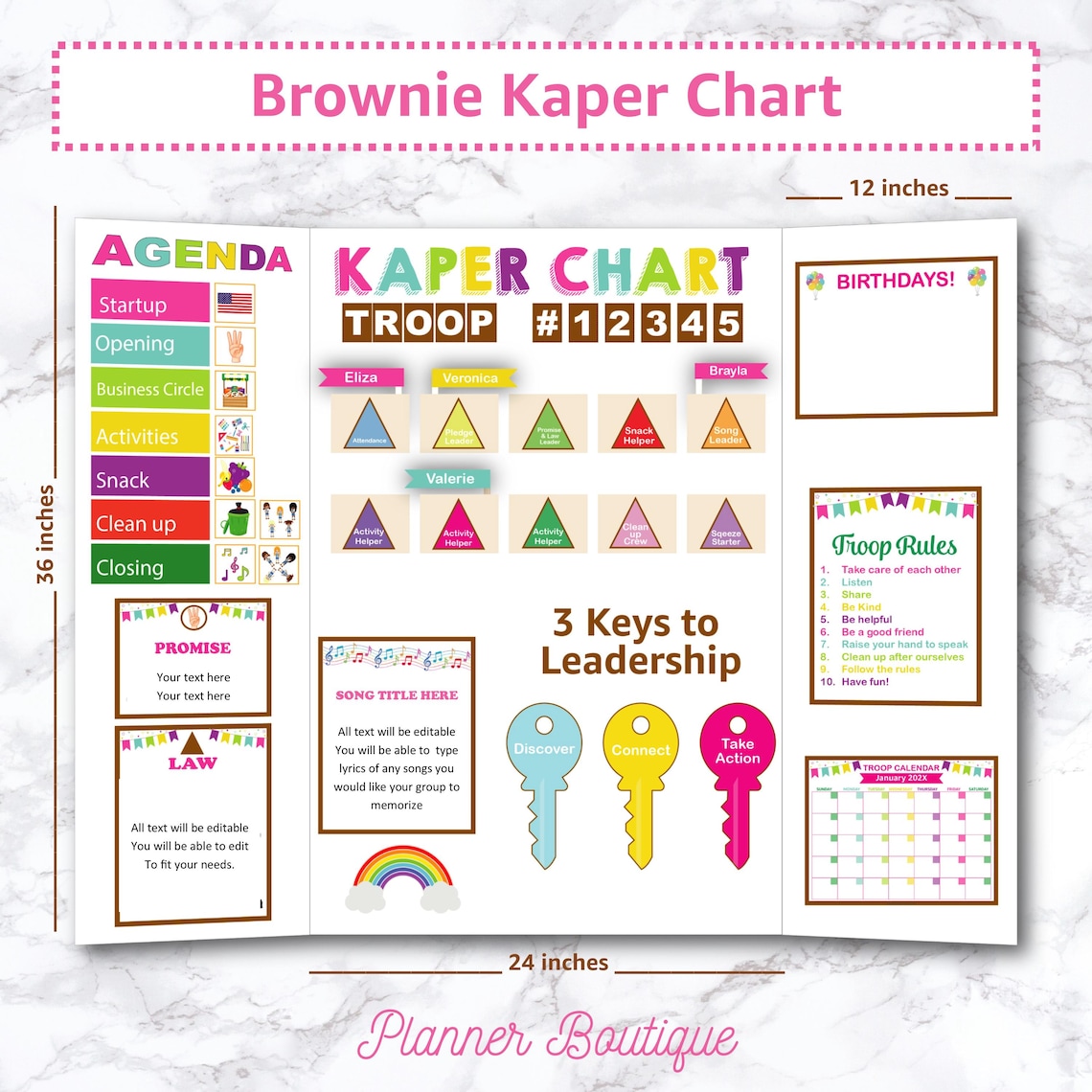 Brownie Kaper Chart: Editable Troop Leader Meeting Display (instant ...