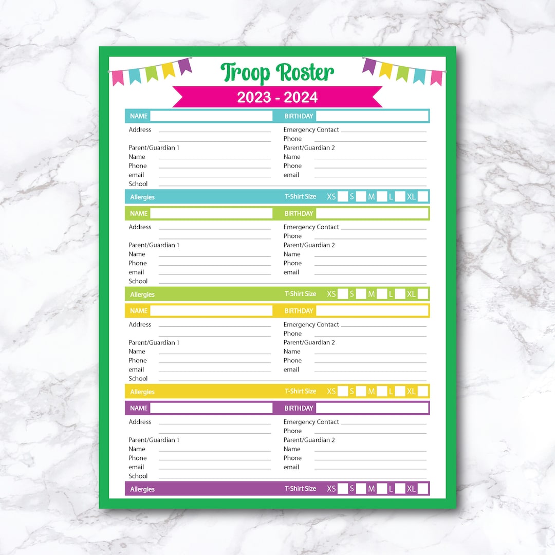 Troop Leader Roster, Printable, Fillable, Editable, Personalized, Troop ...
