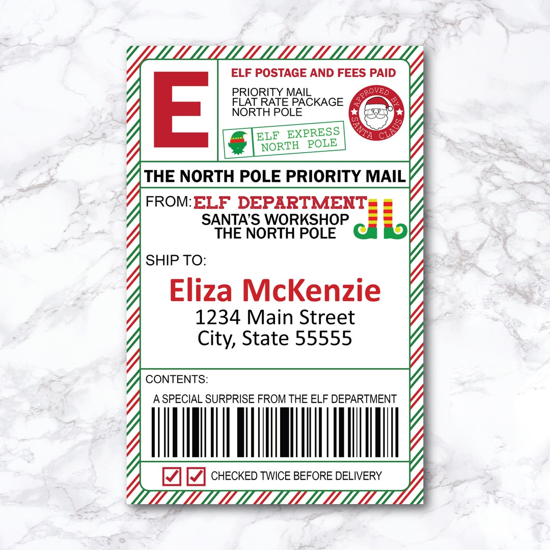Elf Mail Shipping Label Editable, Santa Mail, Elf Mail, North Pole ...