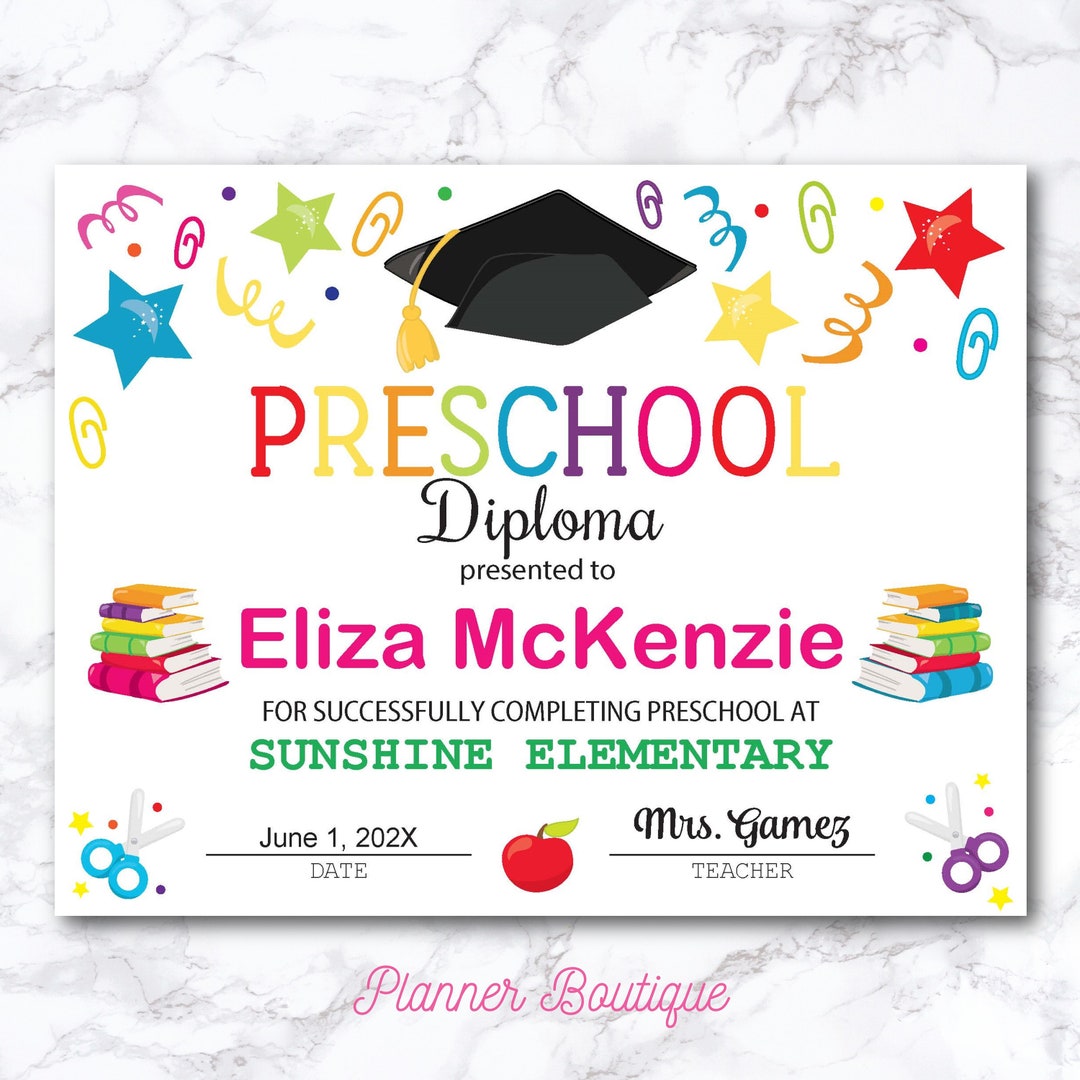 Preschool Diploma, Printable School Diploma Certificate, School ...