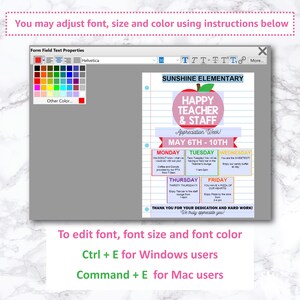 Editable Teacher & Staff Appreciation Week Flyer Itinerary Printable ...
