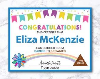 Girl Scout Brownie Bridging Ceremony Certificate Digital Download ...