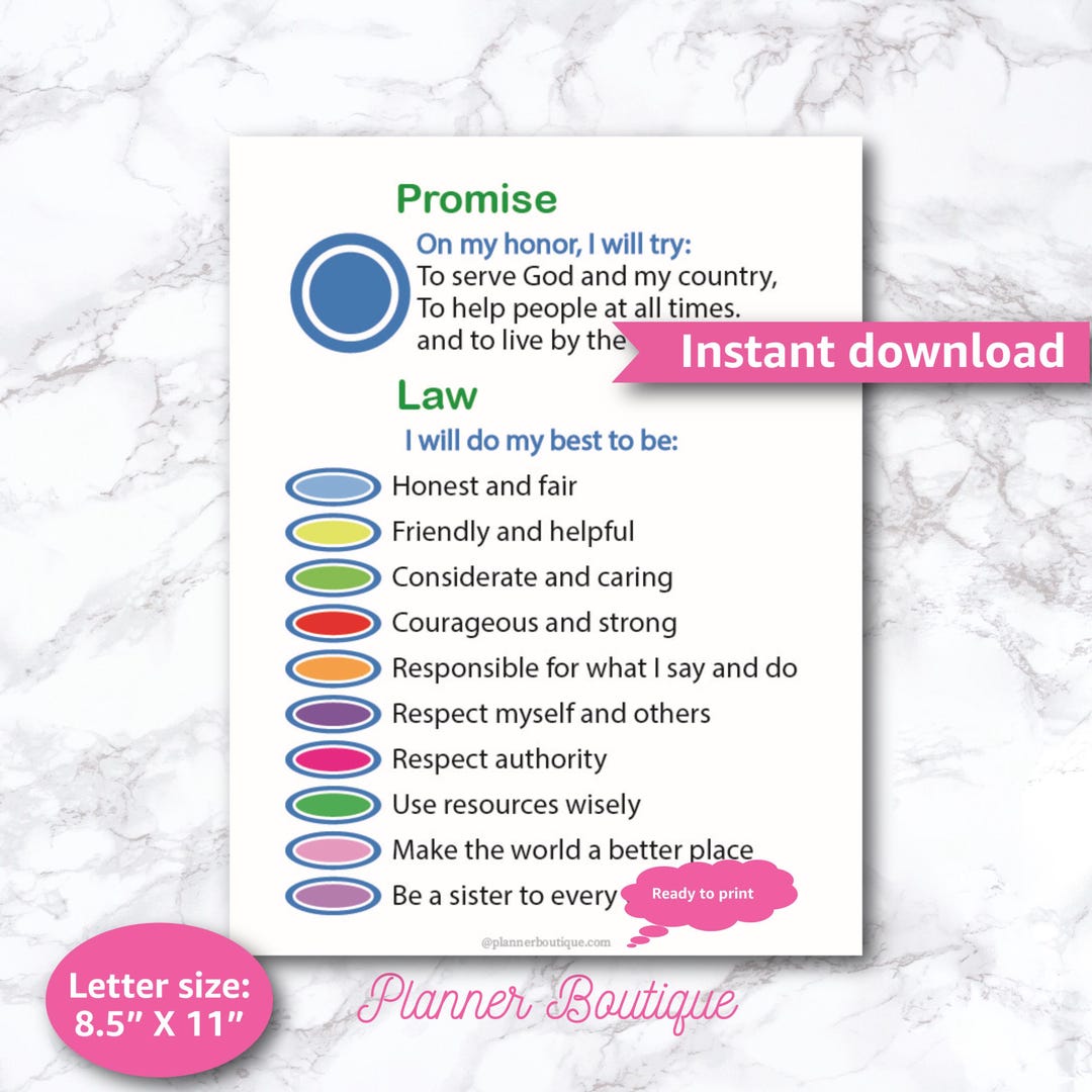 Printable Daisy Petals Girl Promise and Law Daisies Poster Sign Troop ...