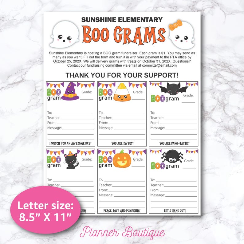 Boo Gram Fundraiser Flyer Template: Halloween Candy Gram (digital ...
