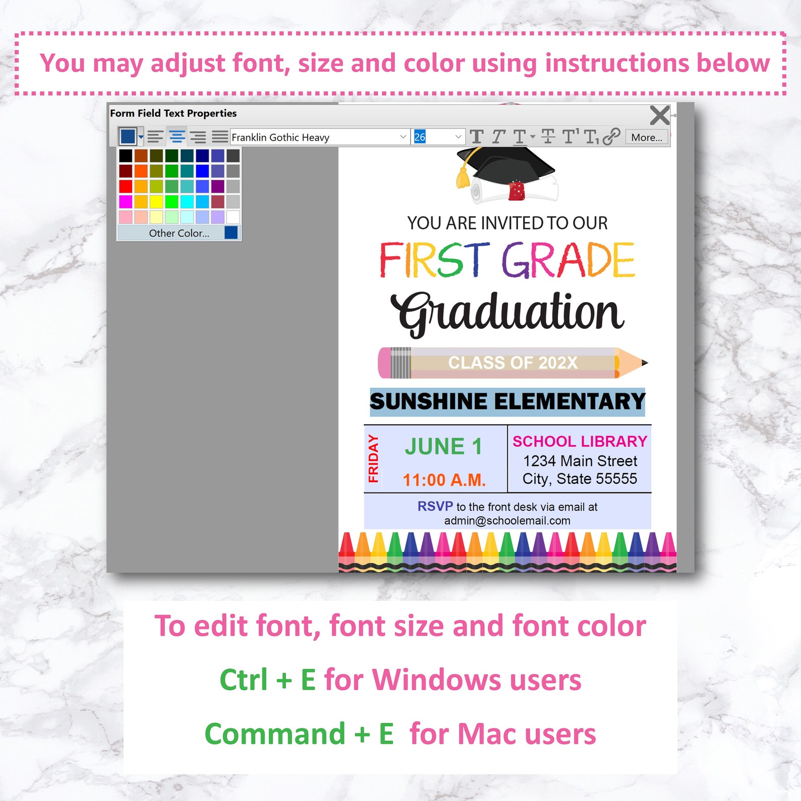 First Grade Graduation Invitation Template (digital Download) - Etsy