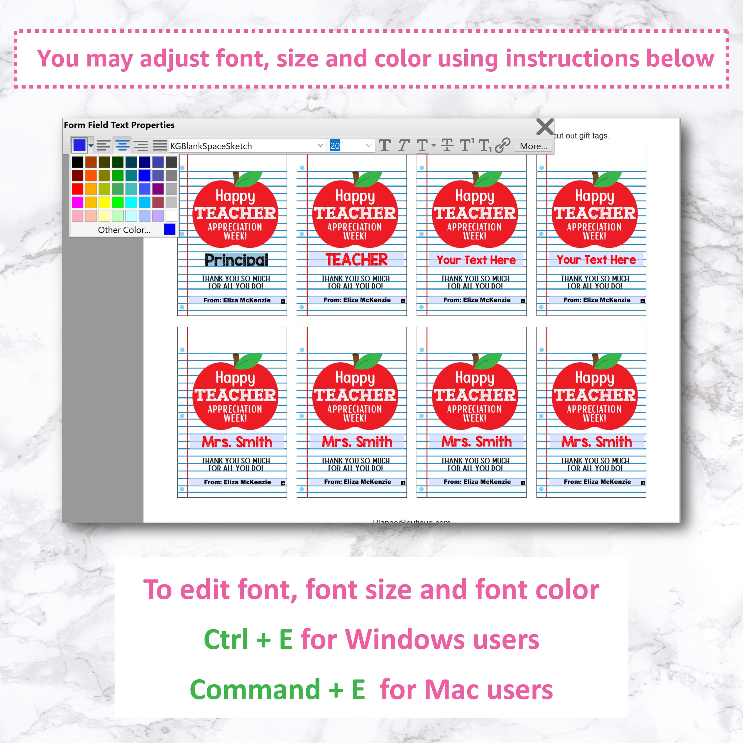Teacher Appreciation Apple Gift Tag: Editable Thank You Card (digital ...