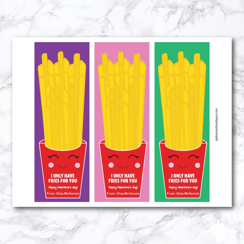 Fries Pencil Valentine Printable: Kids School Valentine (instant ...