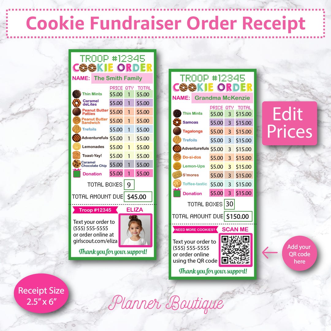 Printable Cookie Sales Order Form Receipt Editable Cookie Pre-order ...