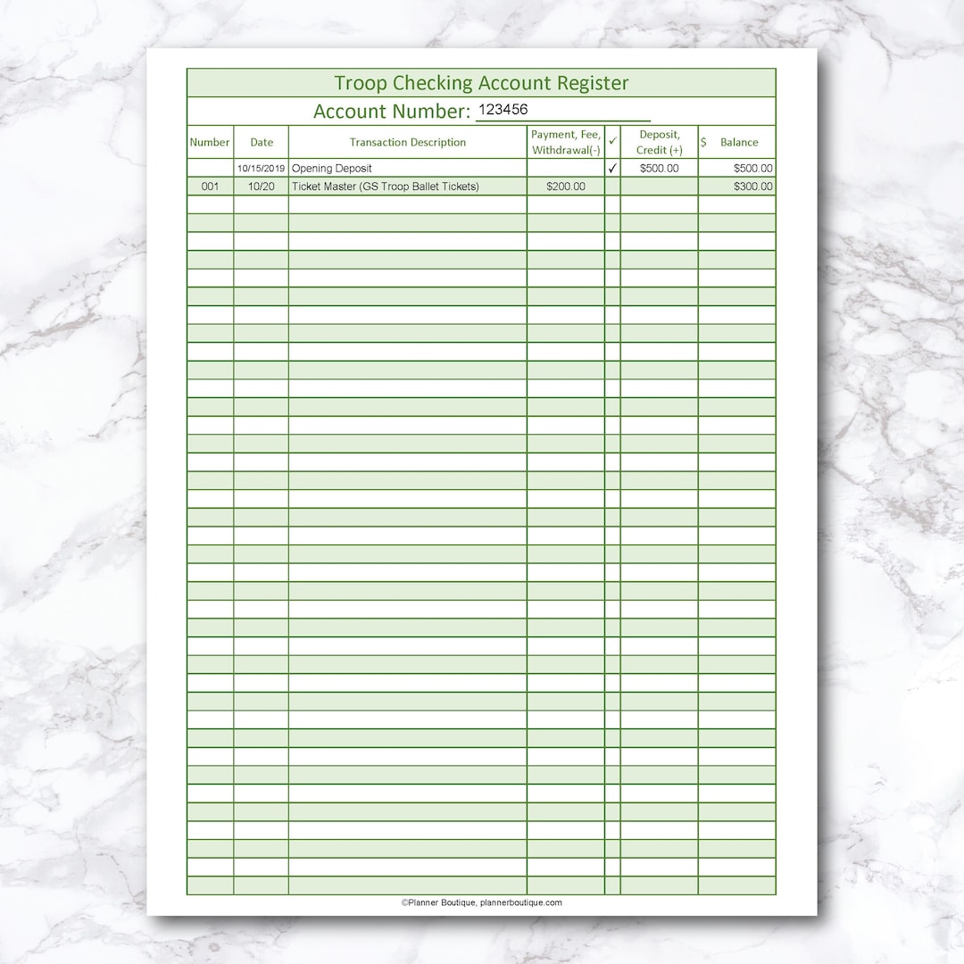 Checking Account Register, Troop Logs (editable PDF) - Etsy