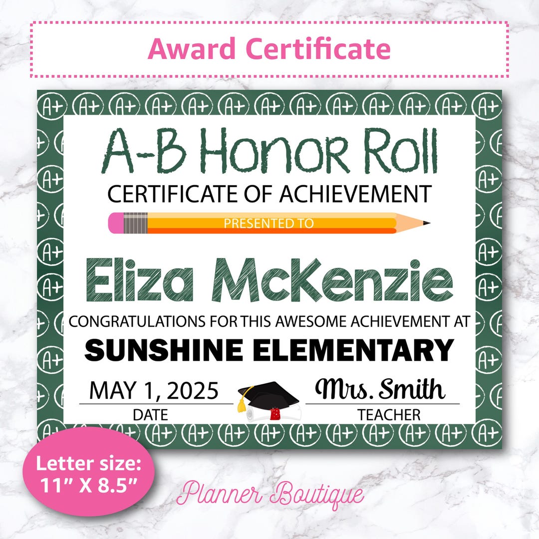 Editable Honor Roll End of School Year Classroom Award Ceremony ...