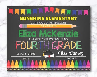 Fourth 4th Grade Promotion Graduation Diploma Certificate of Completion ...
