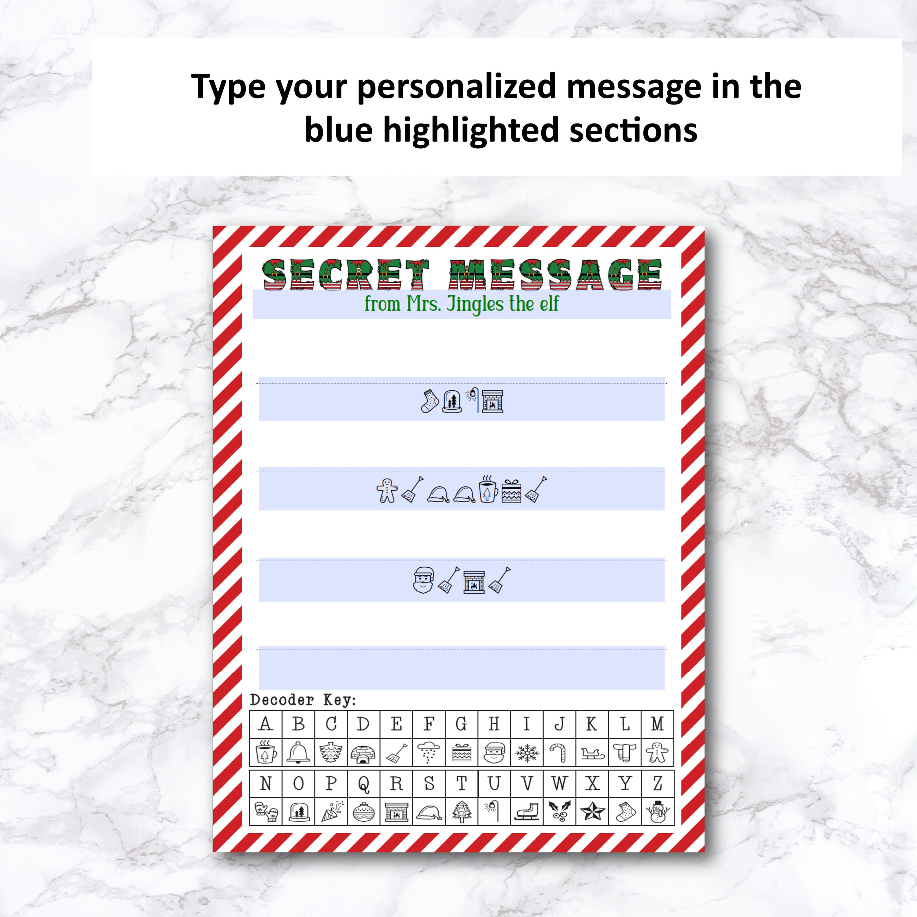 Personalized Elf Secret Message: Christmas Puzzle Worksheet (instant ...