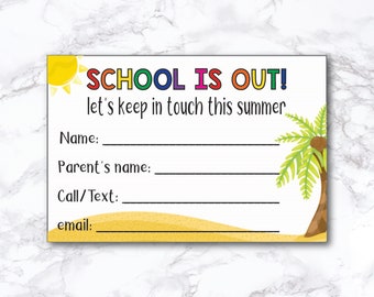 Printable Summer Contact Card, End of School Cards for Kids, Play Date ...