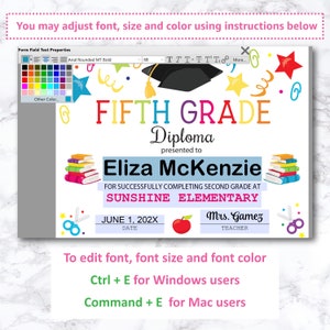 Fillable Fifth Grade 5th Diploma, Printable School Diploma Certificate ...