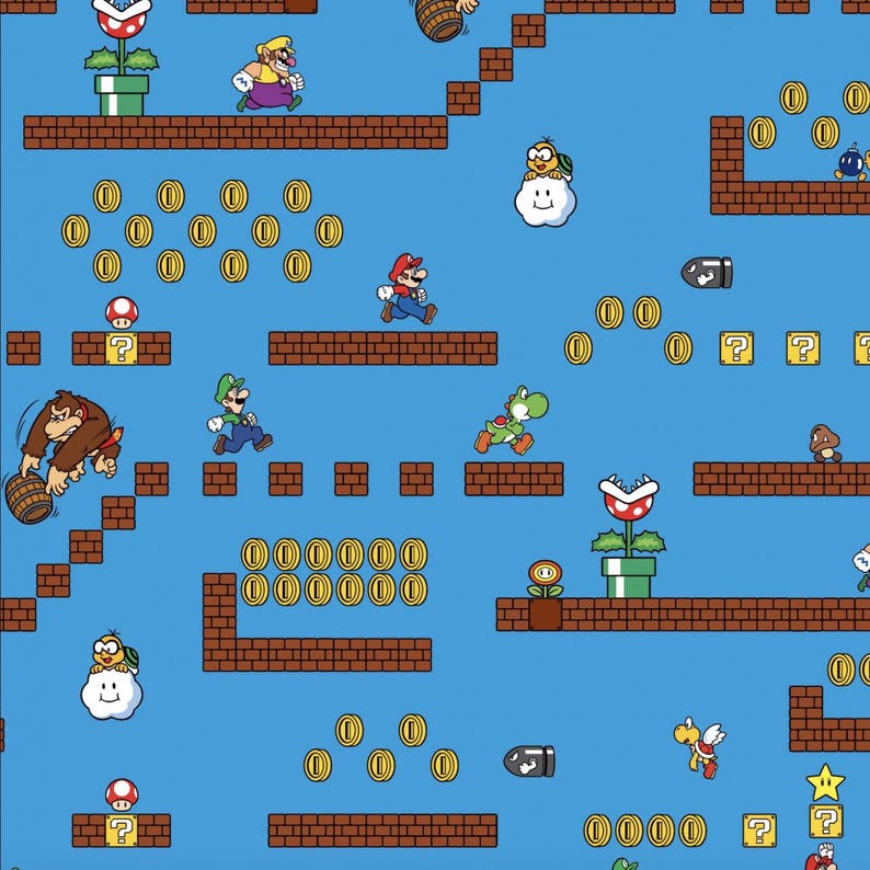 Last 3 Yards 22" OOP Rare Nintendo Super Mario Game Scenes in Blue ...