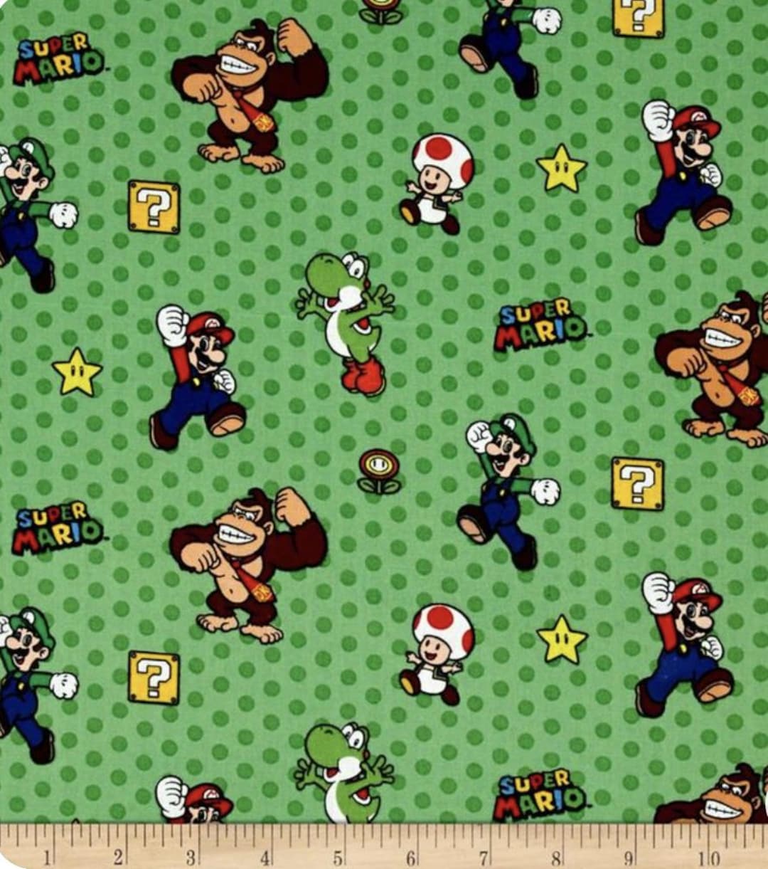 OOP Rare Nintendo Super Mario Characters Green Fabric by Springs ...