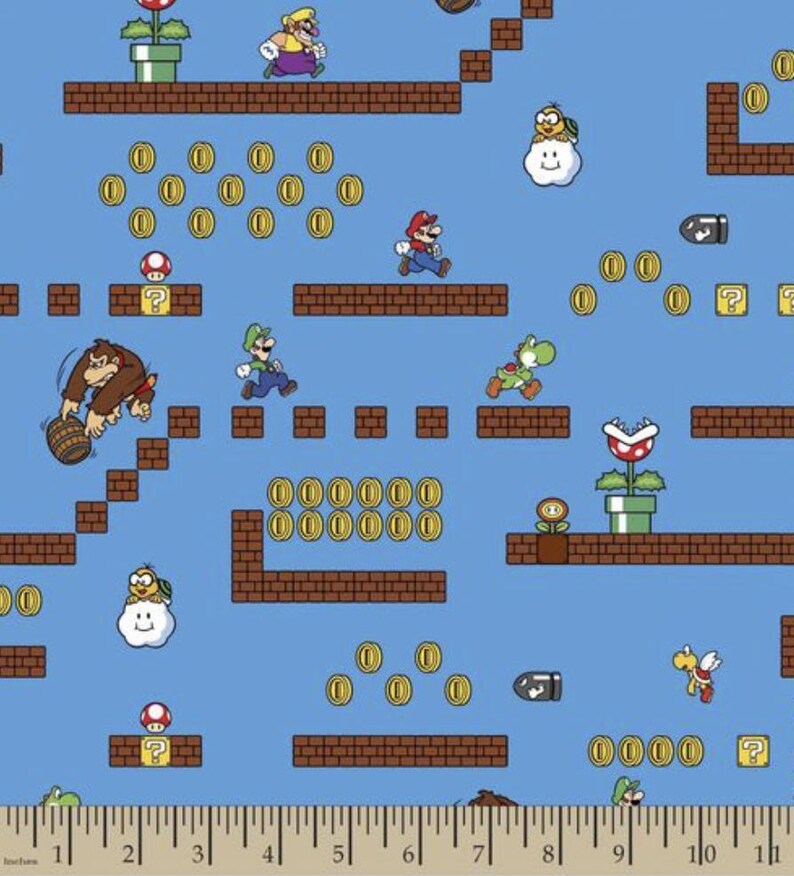 Last 3 Yards 22" OOP Rare Nintendo Super Mario Game Scenes in Blue ...
