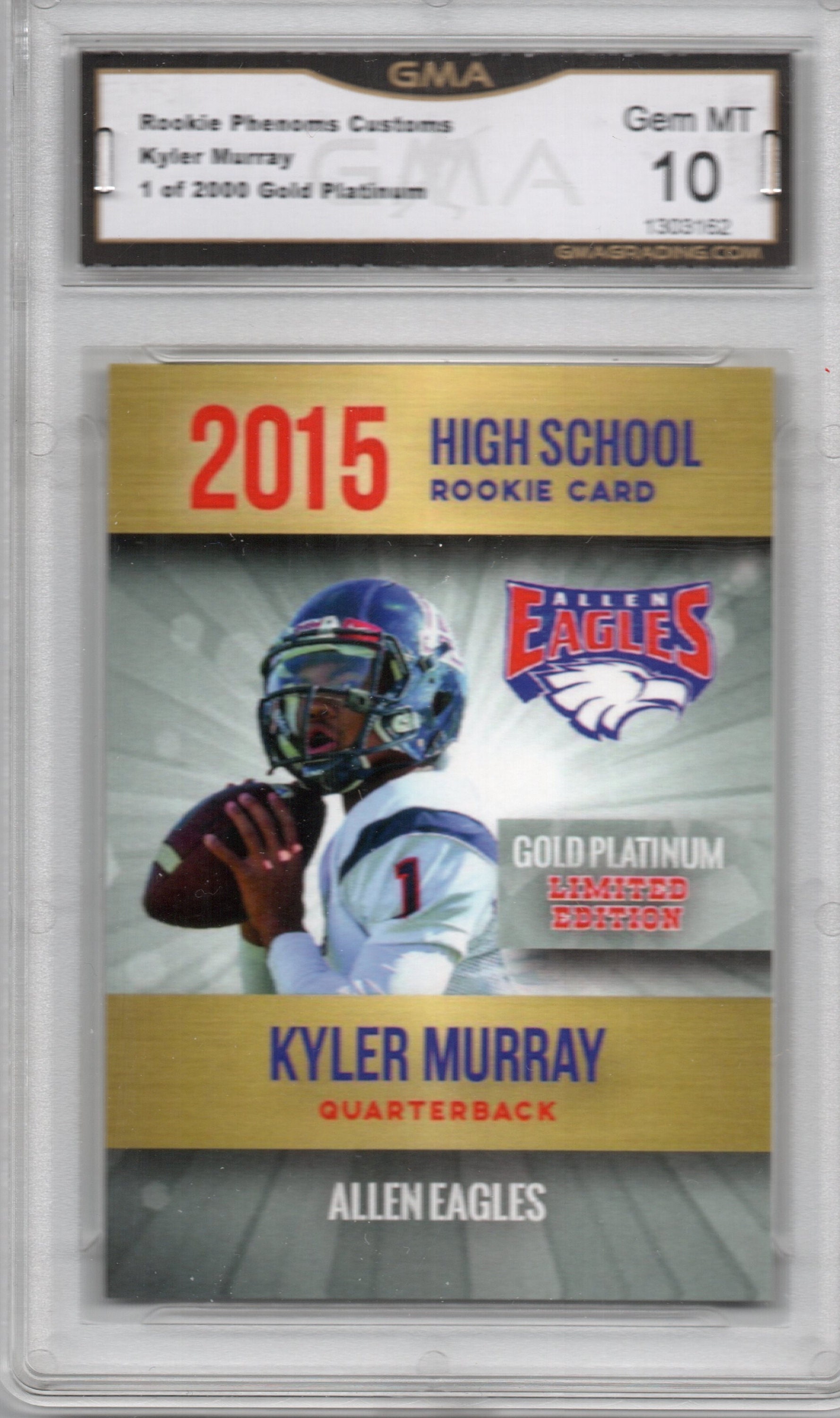 KYLER MURRAY 2015 Rookie Phenoms Gold Platinum Rookie Card Arizona ...