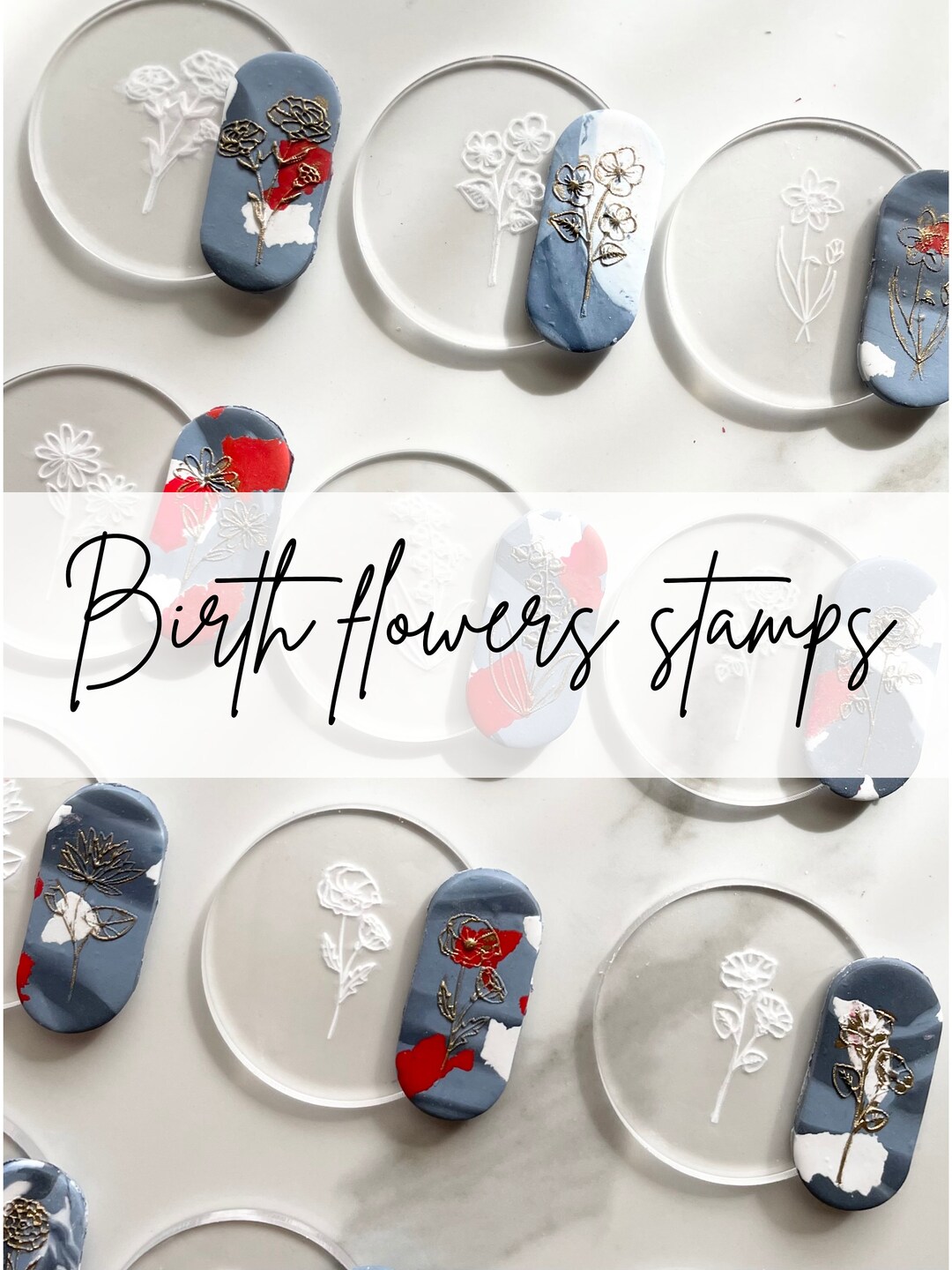 Polymer Clay Debossing Stamp | Birth Flowers Set | Raised Clay Stamp ...