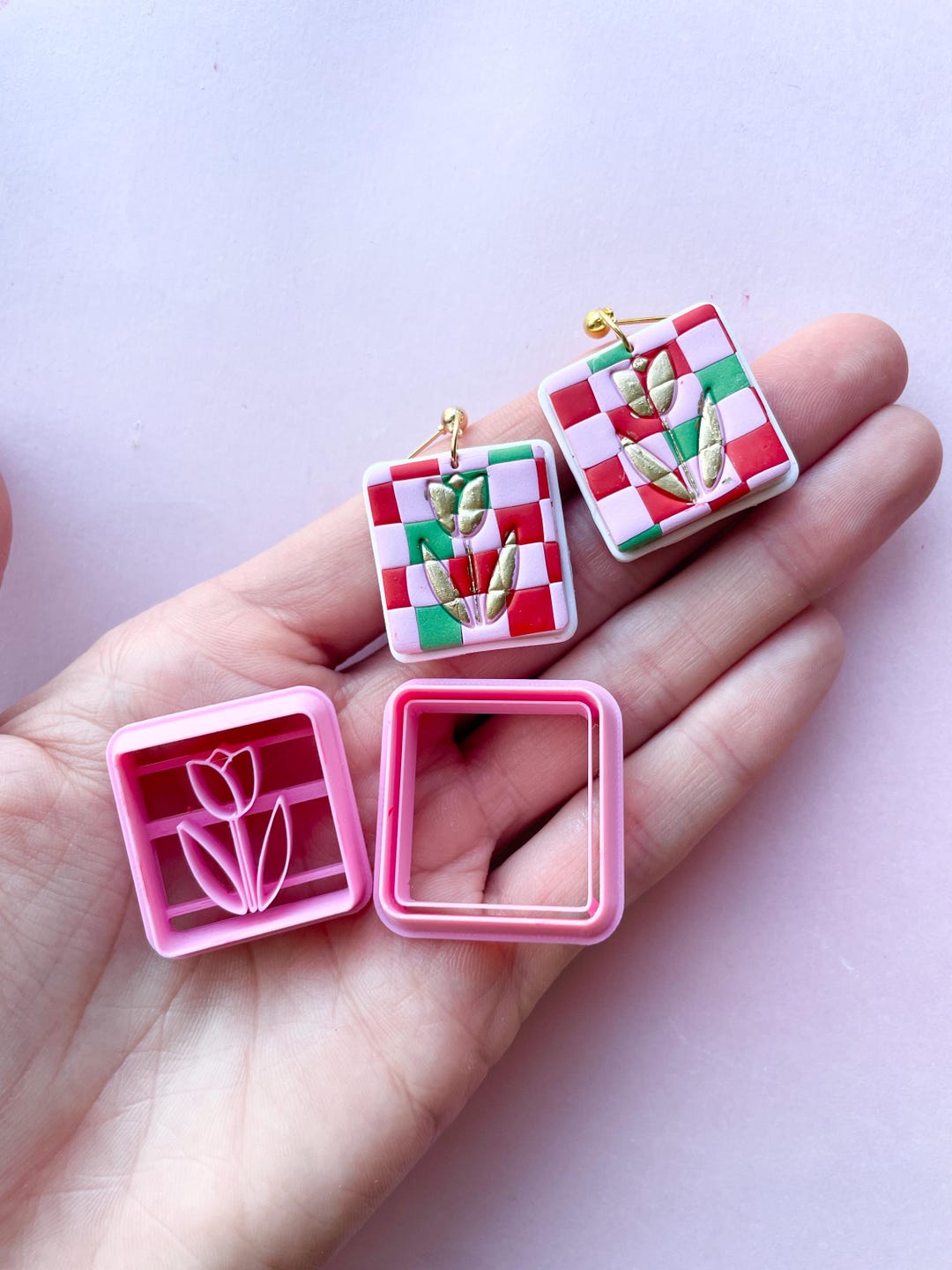 Clay Cutter | Square Shape Cutter With Embossing Tulip Shape Cutters ...
