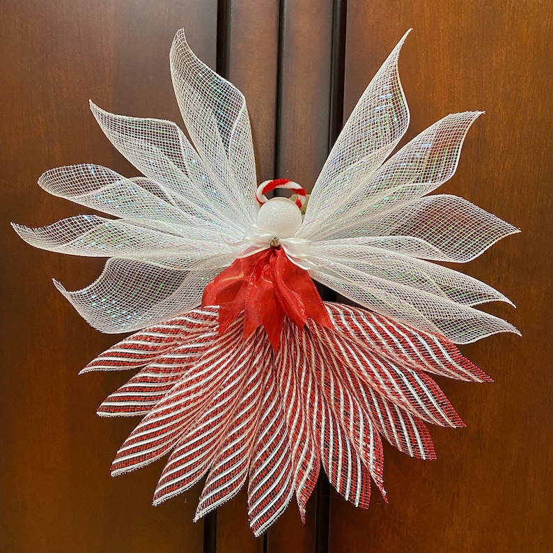 Red and White Deco Mesh Angel - Etsy