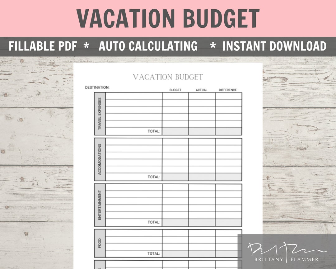 Vacation Budget Template / Zero Based Budget / Fillable PDF - Etsy