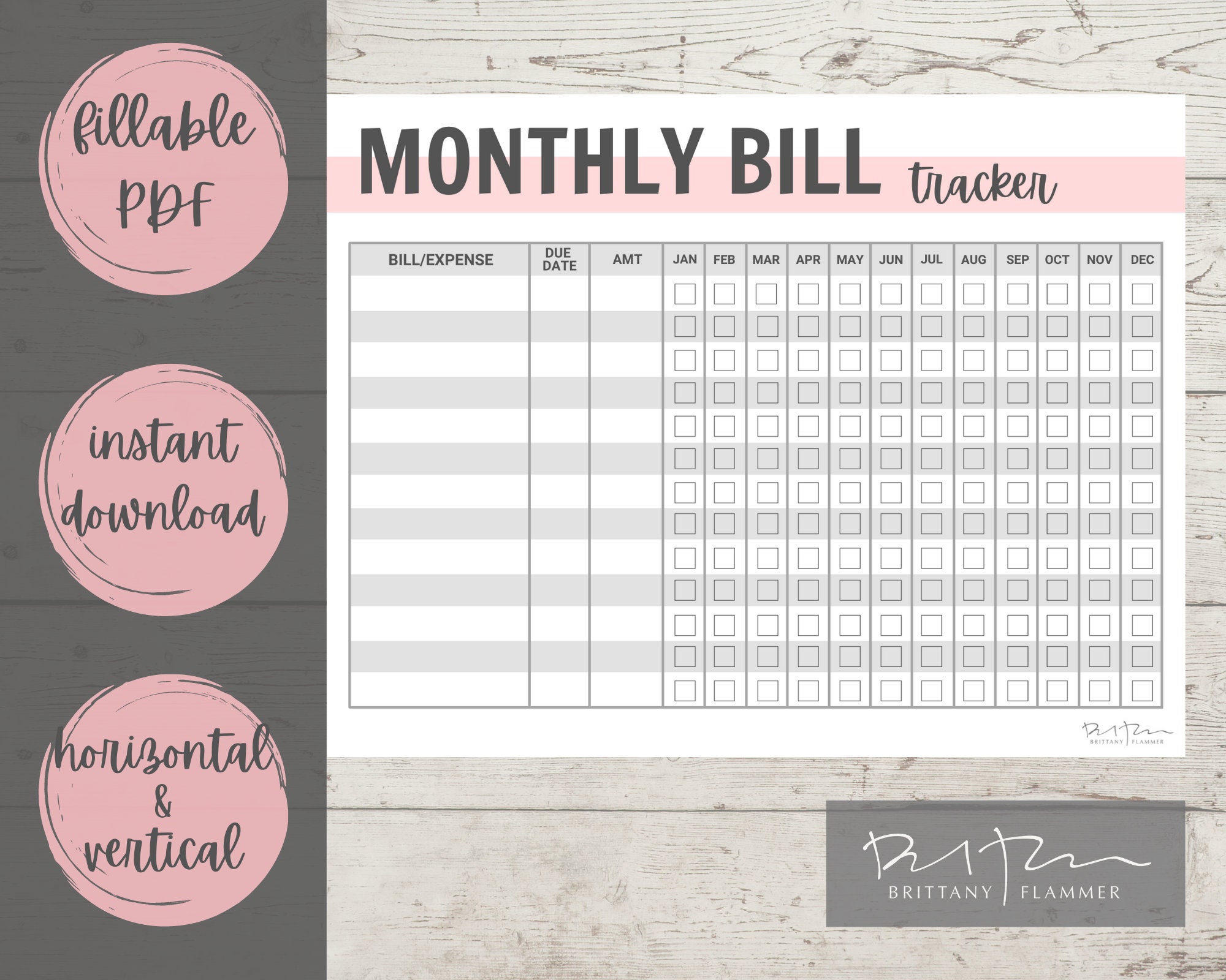 Monthly Bill Tracker, Fillable PDF Printable Bill Tracker - Etsy