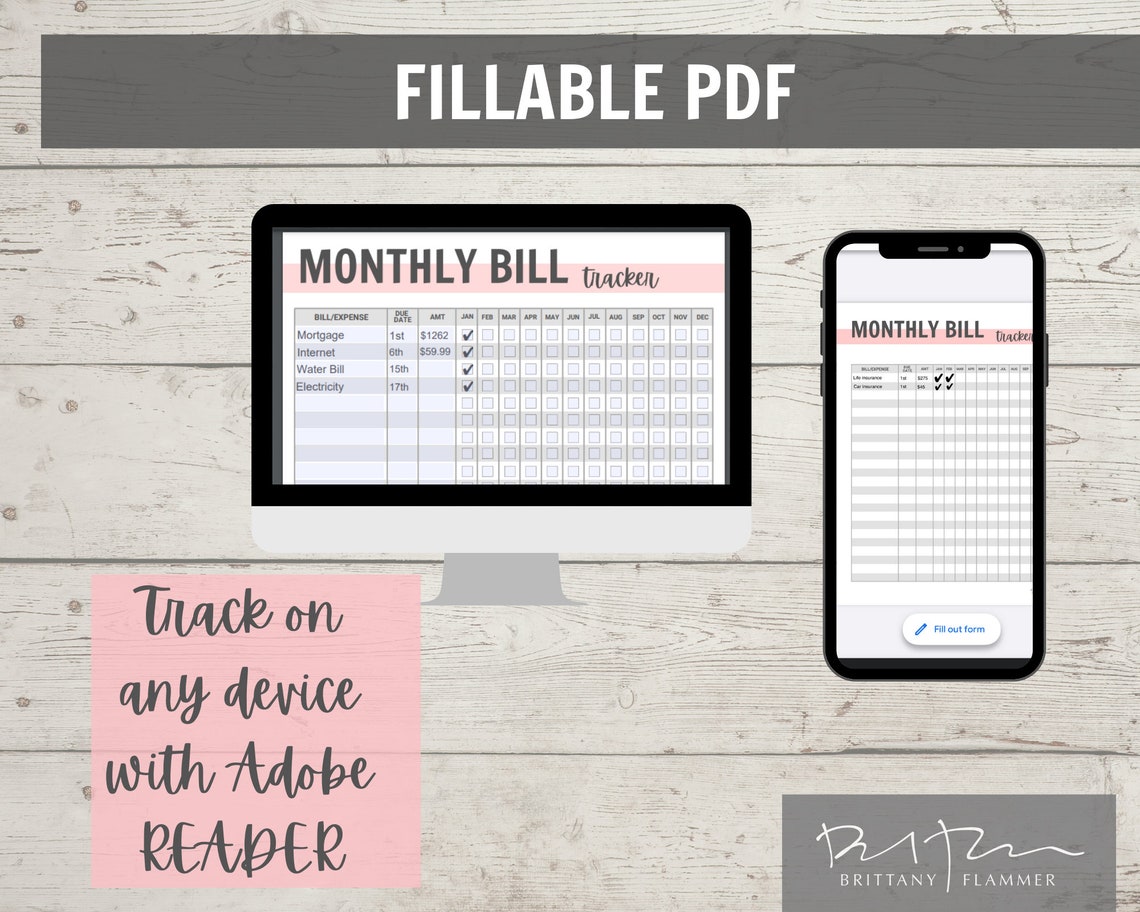 Monthly Bill Tracker, Fillable PDF Printable Bill Tracker - Etsy