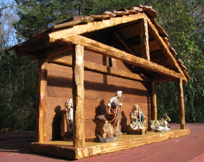 Large Shingle Hand-crafted Wood Christmas Nativity Stable 23"w X 15"h X ...