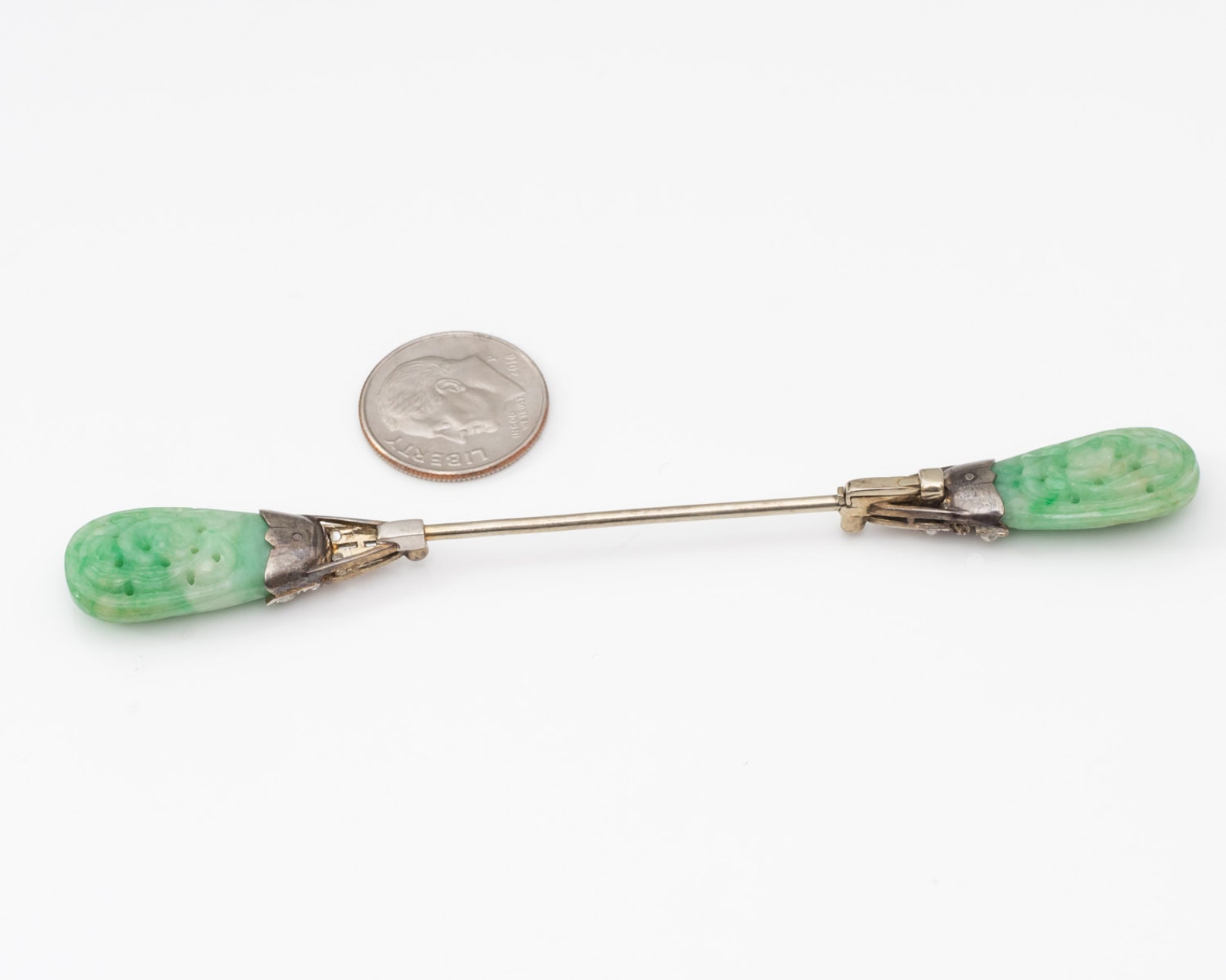 Victorian 1880s Jabot Jade Pin With Diamonds, Platinum, and Gold, ATL ...