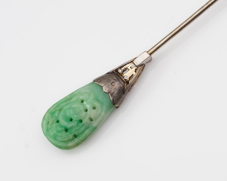 Victorian 1880s Jabot Jade Pin With Diamonds Platinum and - Etsy