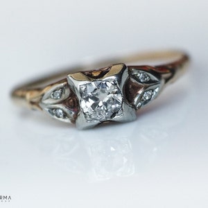 1920's Three Tone 1/4ct Old European Cut Diamond Enagement Ring With ...