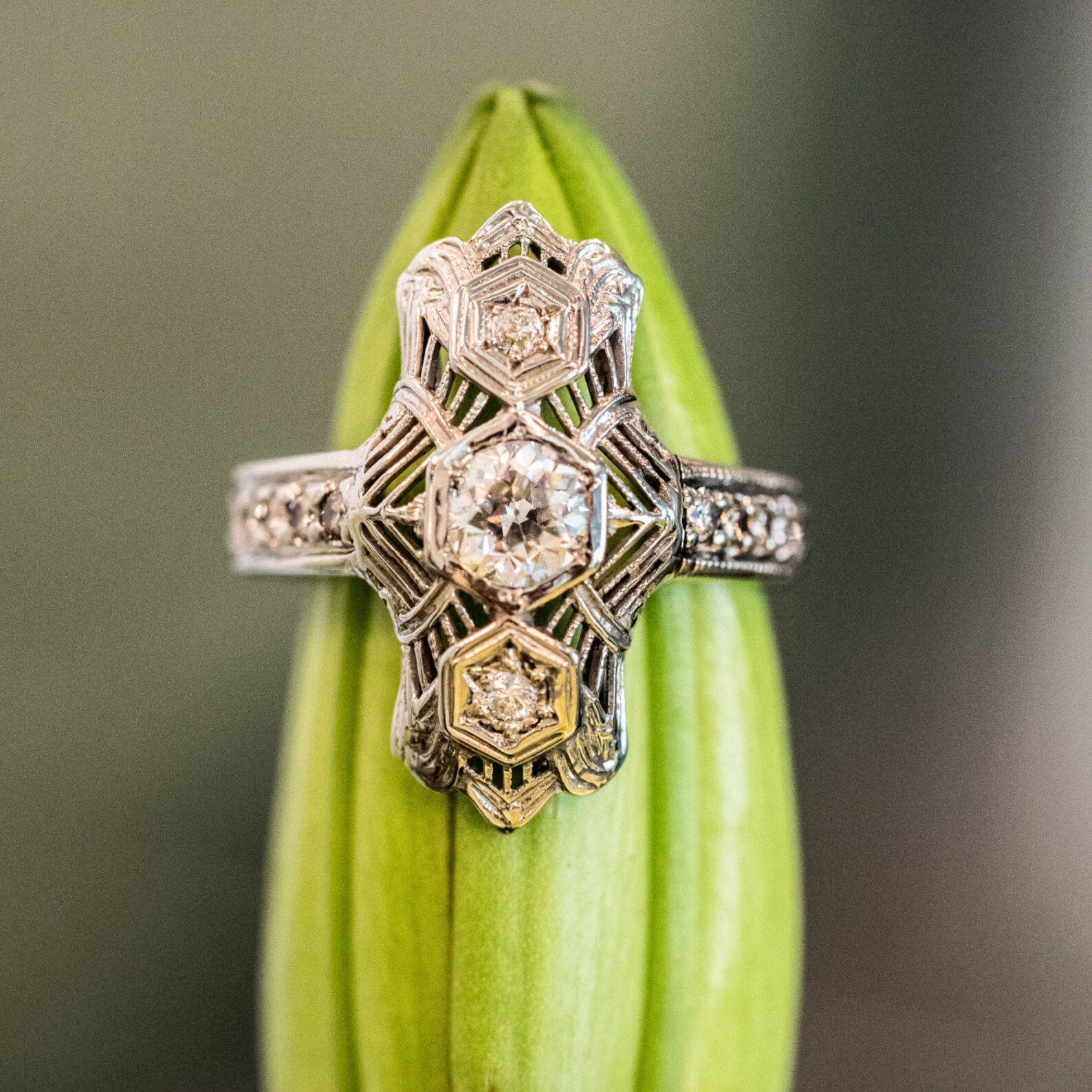 Beautiful Antique 14k White Gold Diamond Ring ATL #164 - Etsy