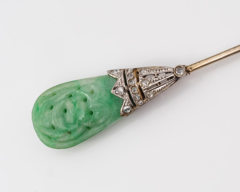 Victorian 1880s Jabot Jade Pin With Diamonds, Platinum, and Gold, ATL ...
