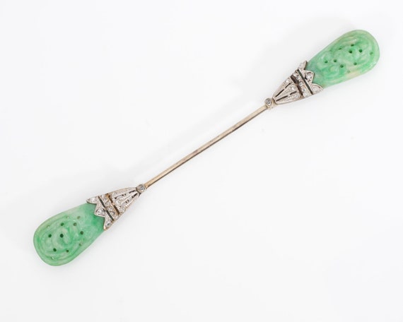 Victorian 1880s Jabot Jade Pin With Diamonds Platinum and - Etsy