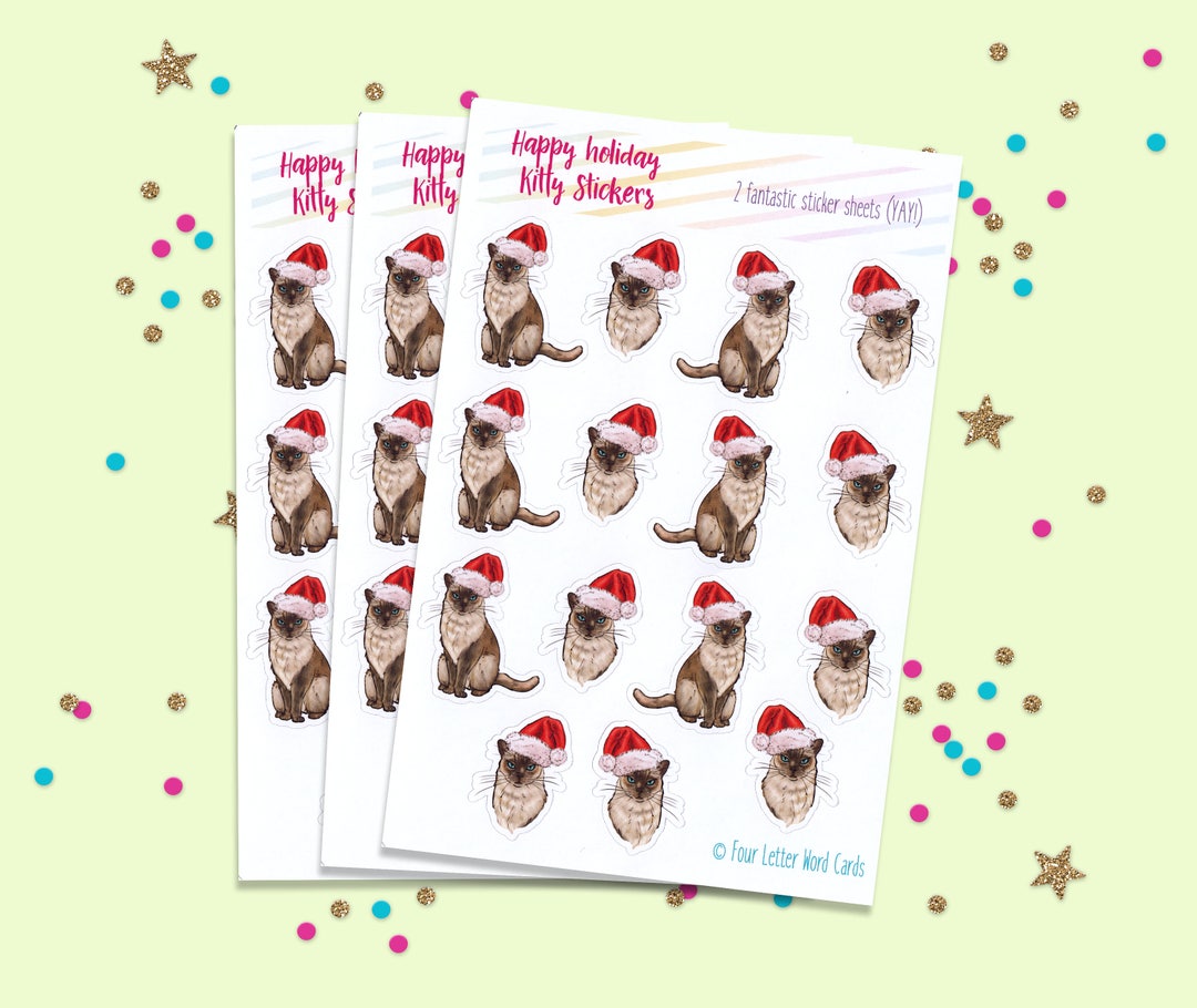 Holiday Stickers, Cat Sticker Sheets, Cat Lover Stickers, Holiday Cat ...