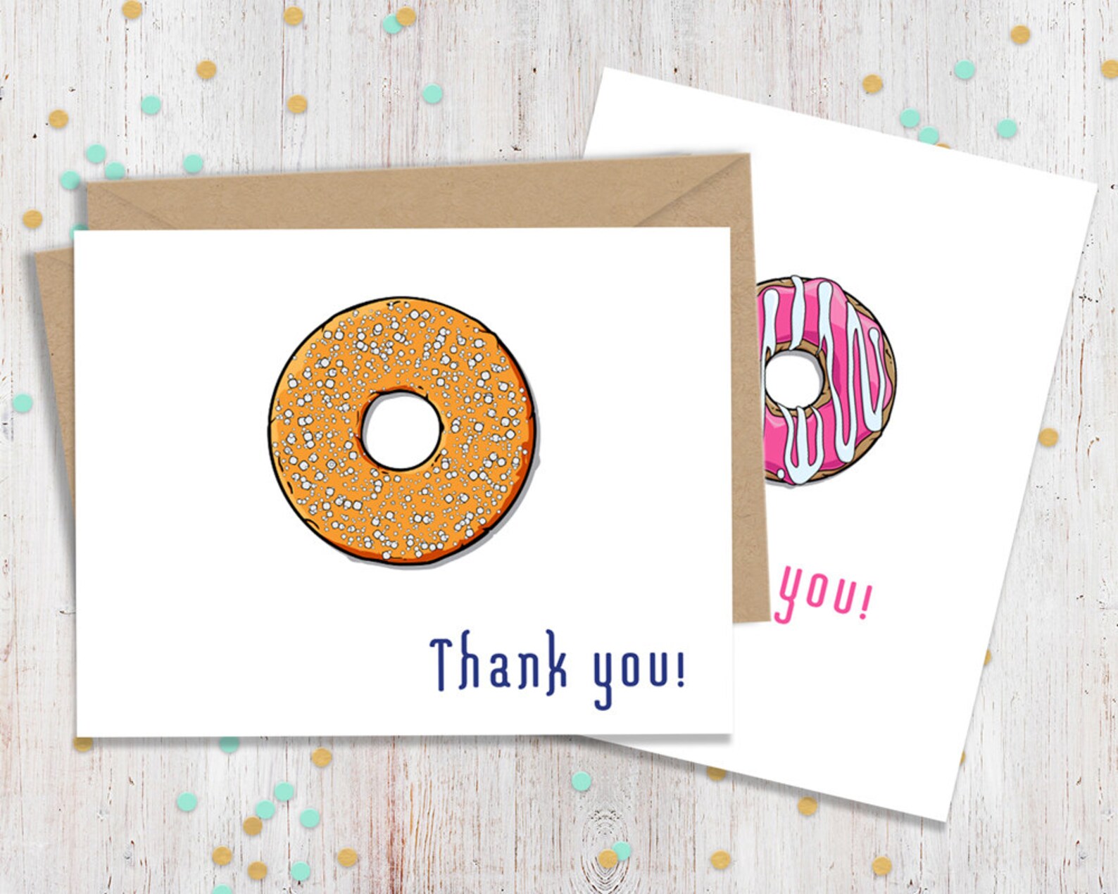 Set of 5 Donut Thank You Cards Doughnut Cards Greeting - Etsy