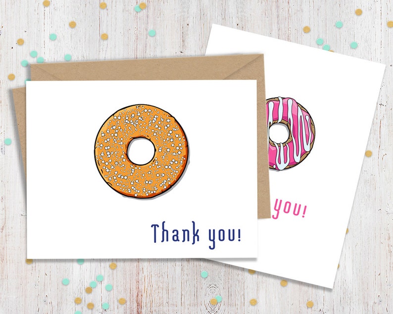 Set of 10 Donut Thank You Cards Doughnut Cards Greeting - Etsy