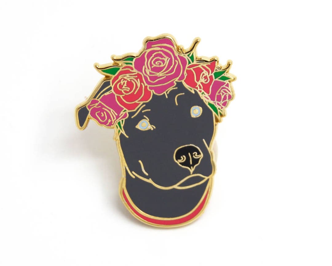 Pit Bull Enamel Pin: Flower Crown Dog Lover Jewelry - Etsy